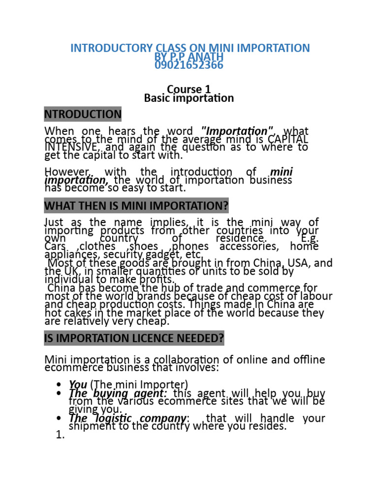 Basic Introductory Class On Mini Importation | PDF | Advertising | Alibaba Group