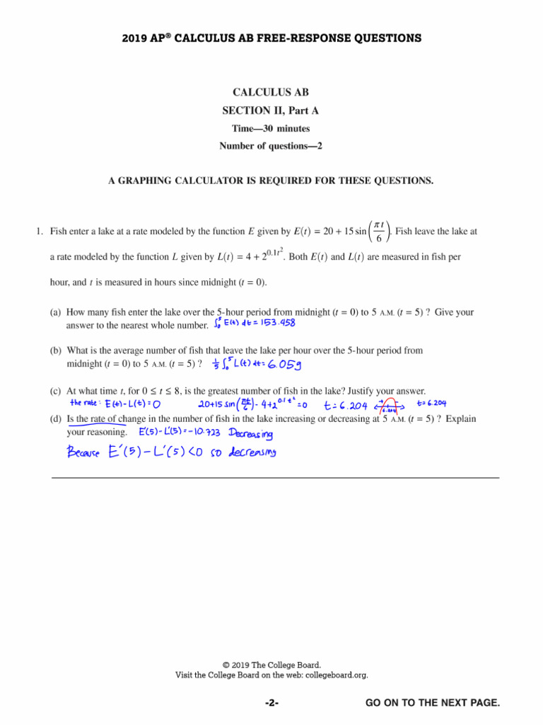 AP Calc AB 2019 FRQ ME | PDF