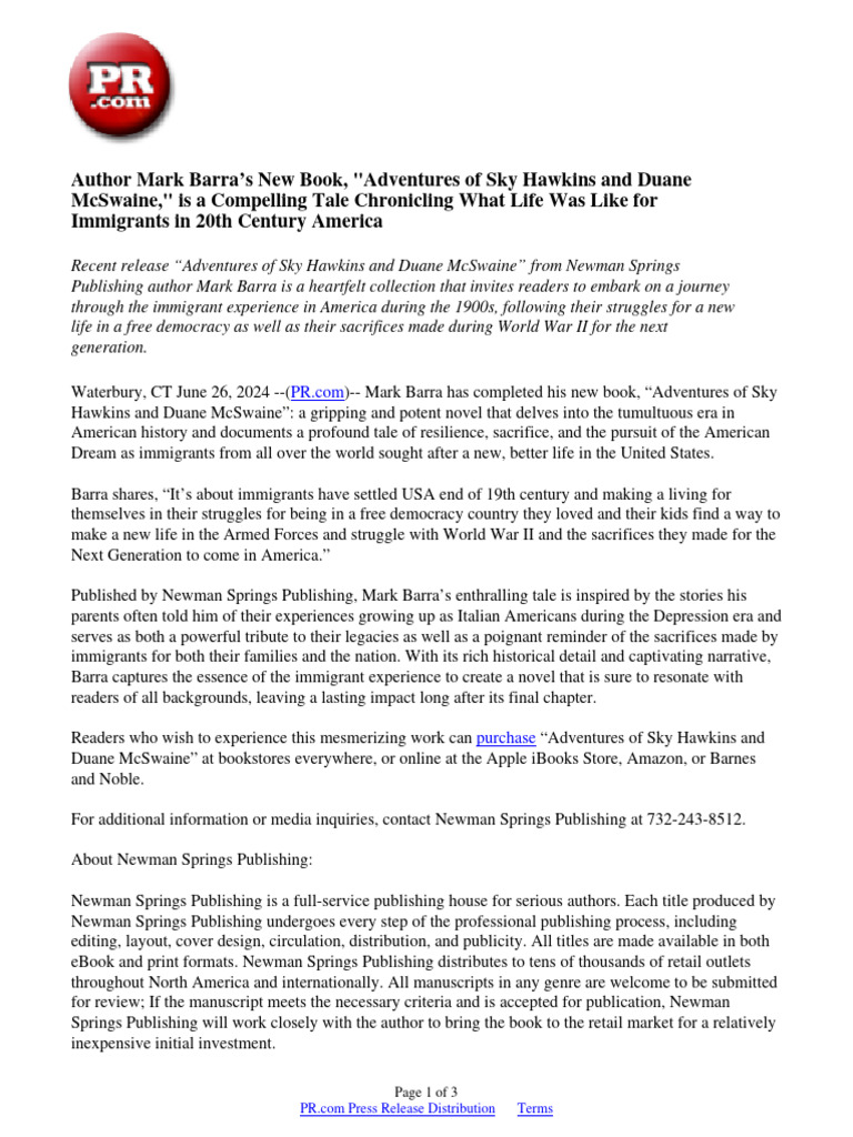 Author Mark Barra's New Book, "Adventures of Sky Hawkins and Duane ...