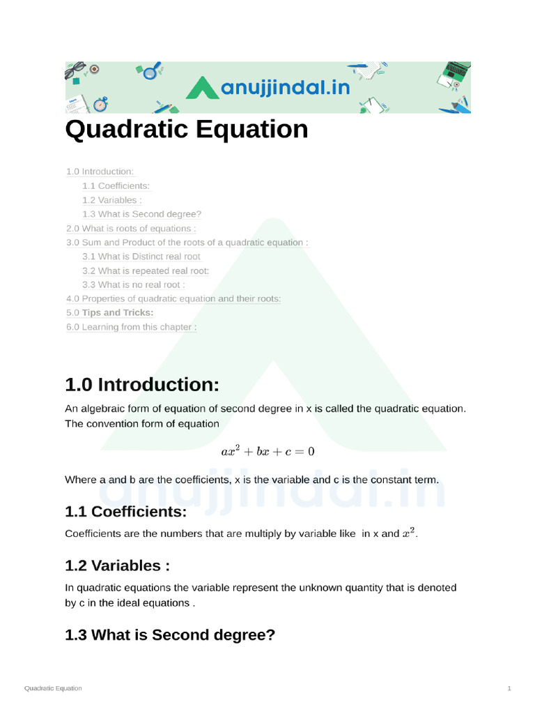 Quadratic Equation | PDF