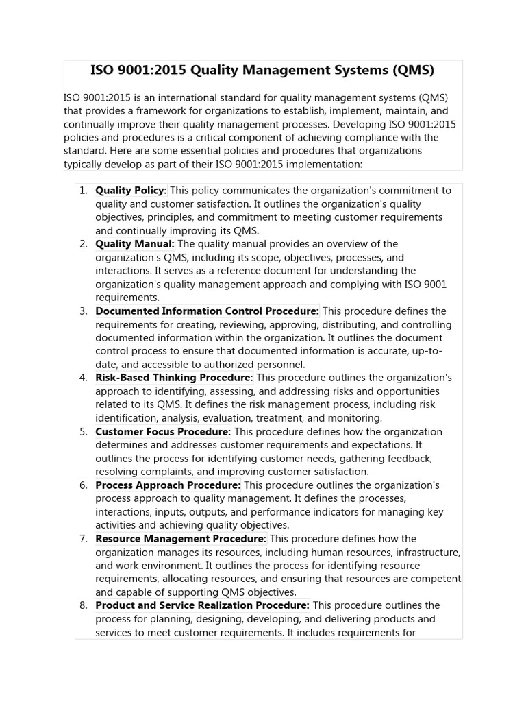 ISO 9001-2015 Policies and Procedures | PDF | Quality Management System ...