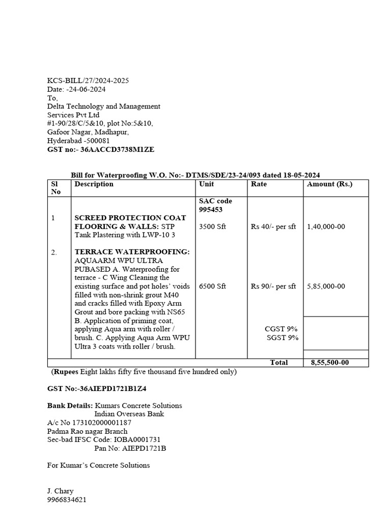 Delta Waterproofing Bill 2024 | PDF | Business | Computers