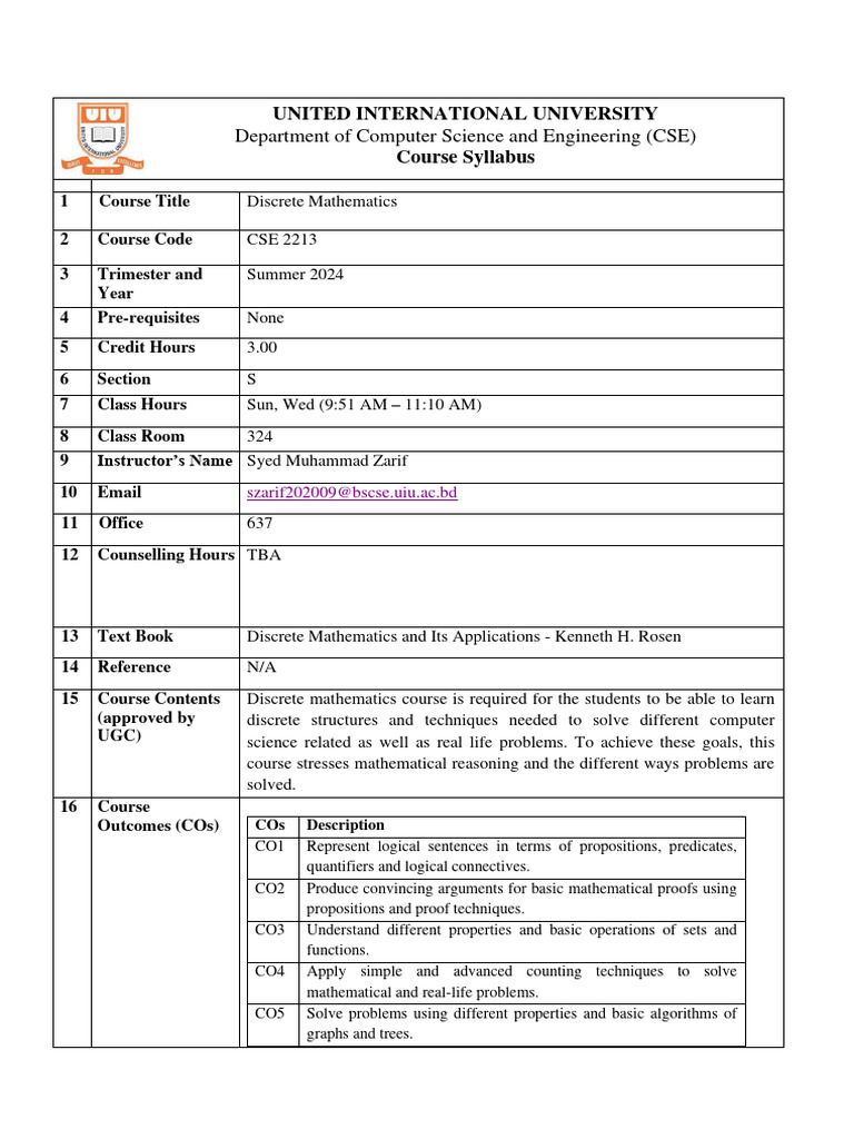 CSE 2213 Course Outline | PDF | Mathematics | Discrete Mathematics