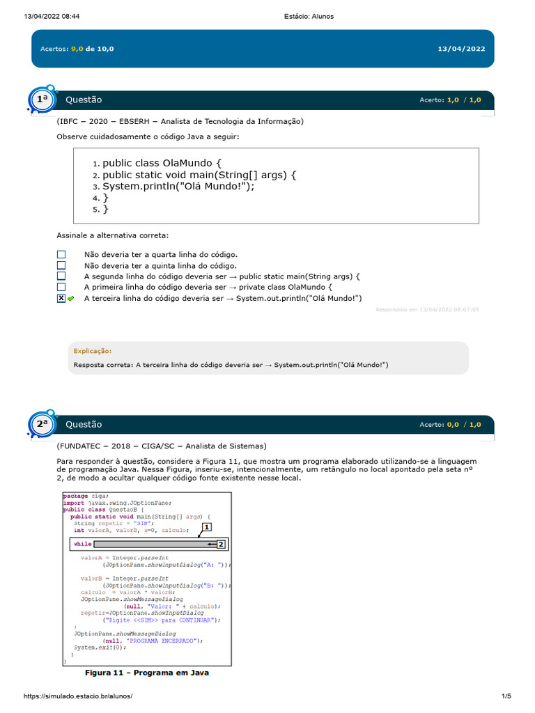 Simulado POO Java 9 Acertos | PDF | Classe (programação de computadores ...