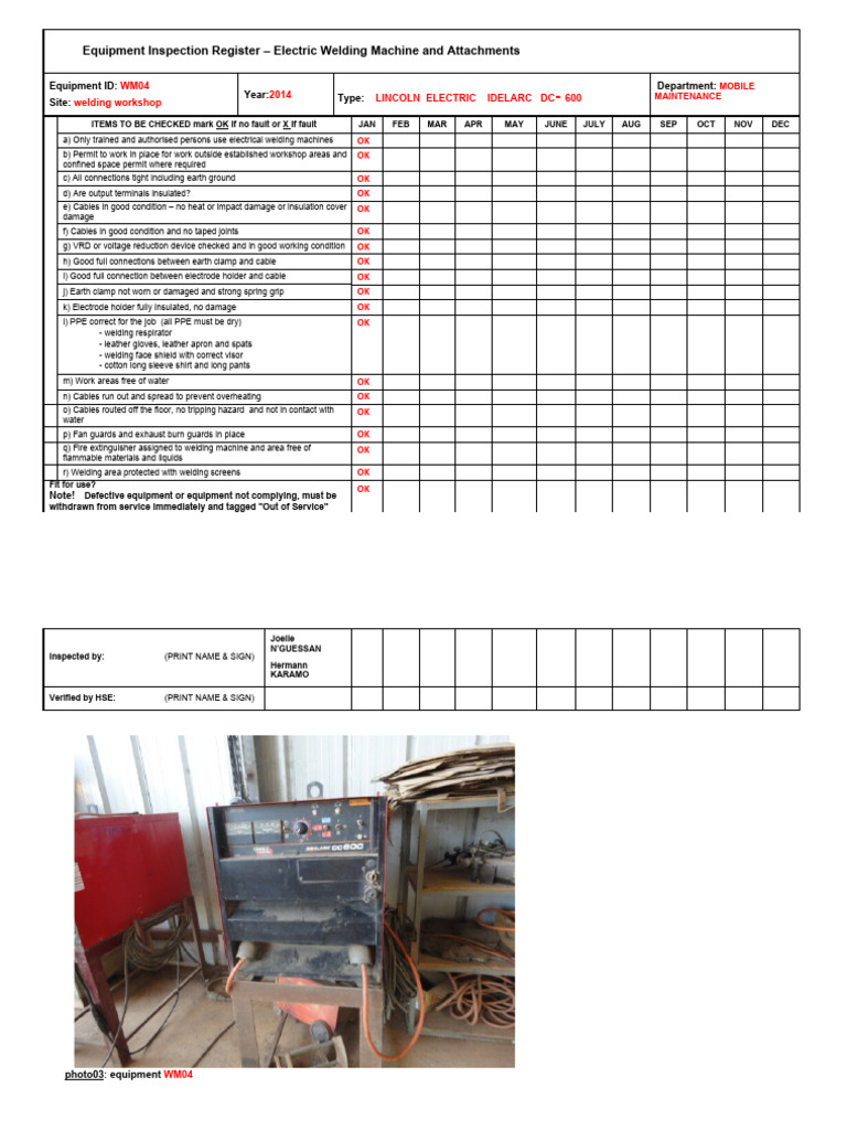Electric Welding Machine - Equipment Inspection Register - Copie | PDF ...