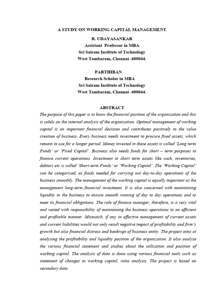 PARTHIBAN | PDF | Working Capital | Inventory