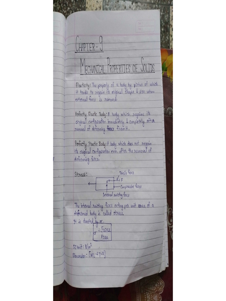 Hand Written Notes Mechanical Properties of Solids Class 11 Physics | PDF