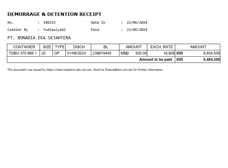 Demurrage & Detention Receipt Details | PDF | Business | Finance ...