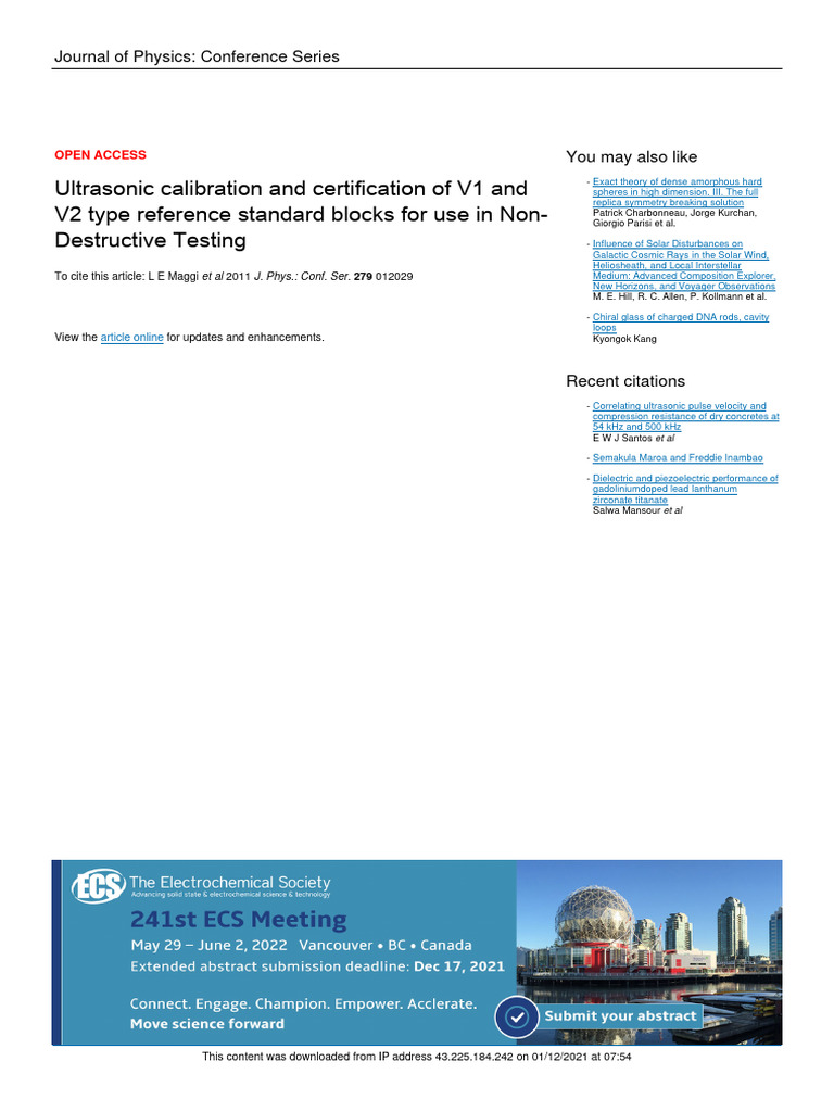 V1 and V2 Calibration | PDF | Nondestructive Testing | Measurement