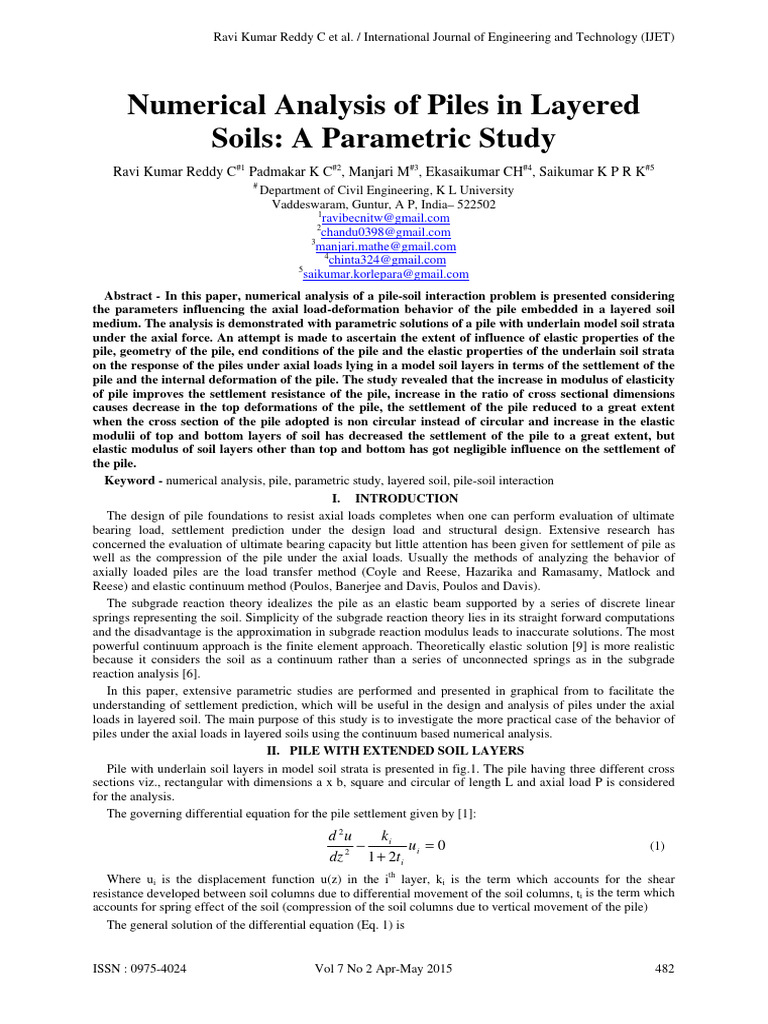 Numerical Analysis of Piles in Layered Soils A Par | PDF | Elasticity (Physics) | Deformation ...