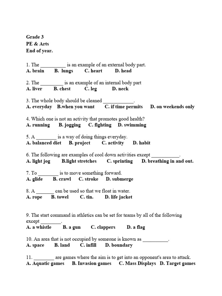 Grade 3 PE and Arts | PDF