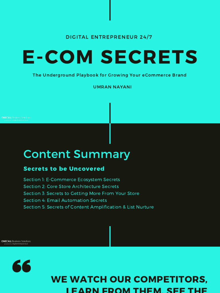 Digital Entrepreneur 24 - 7 - E-COM SECRETS - Lesson 1 | PDF | E Commerce | Mobile App