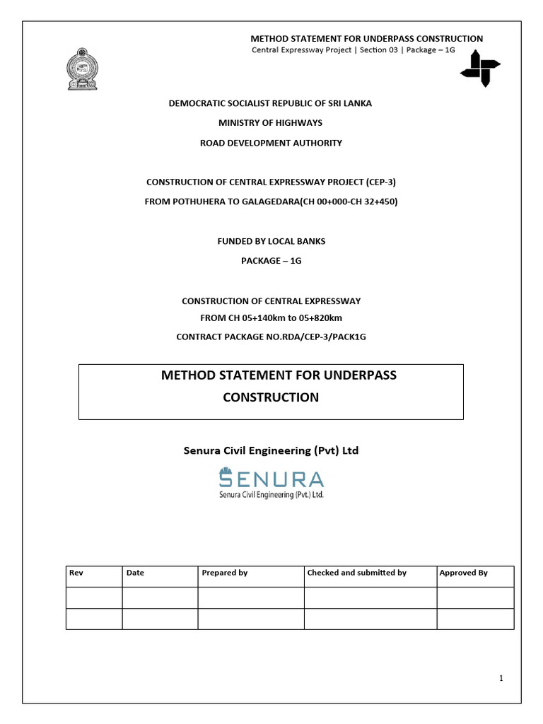 METHOD STATEMENT FOR Underpass | PDF | Concrete | Specification (Technical Standard)