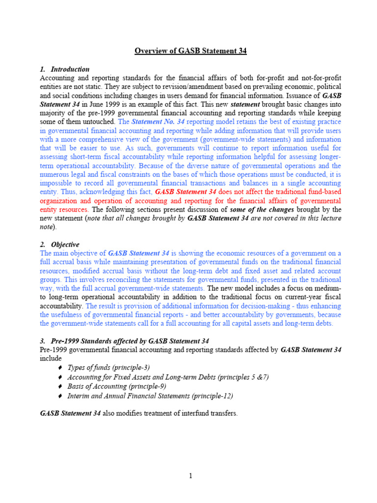 GASB Statement-34 Overview | PDF | Fund Accounting | Financial Statement