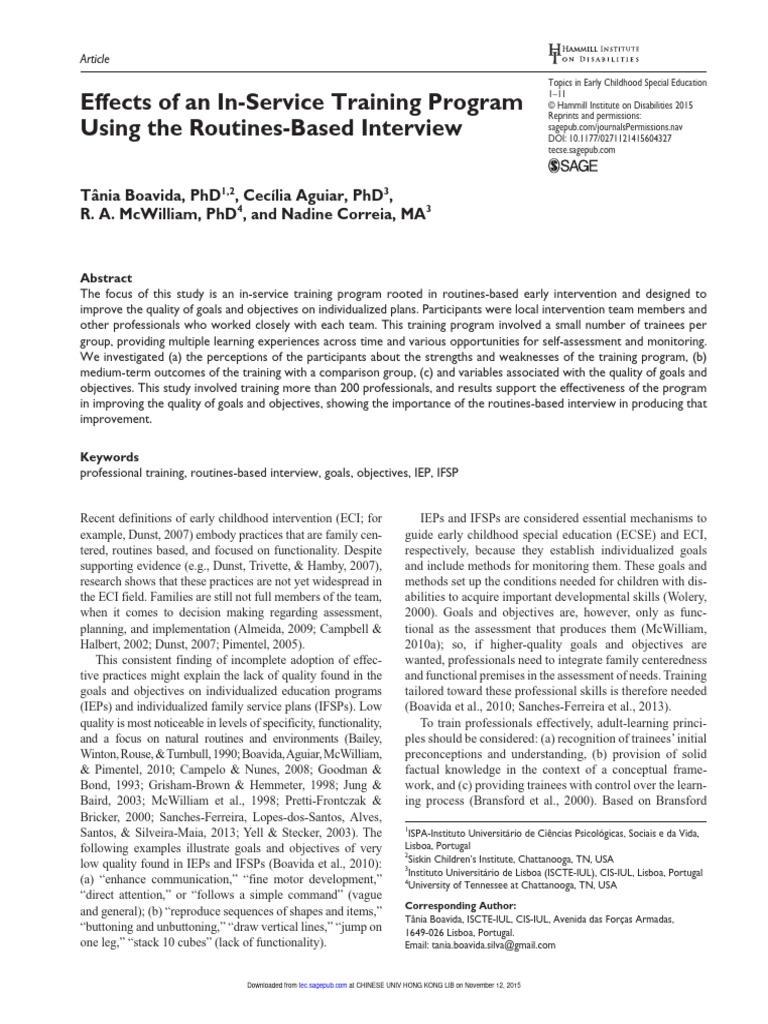 Effects of an In-Service Training Program Using the Routines-Based Interview | Download Free PDF ...