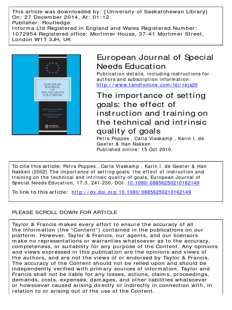 The Importance of Setting Goals - The Effect of Instruction and ...