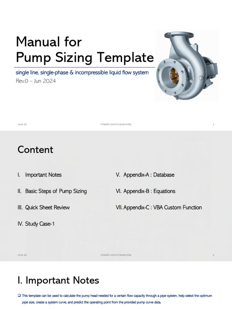 Manual for Pump Sizing Template Rev 0 2024 1719022724 | Download Free ...