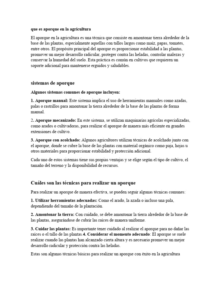 Que Es Aporque en La Agricultura y El Roleo | PDF | Agricultura | Riego
