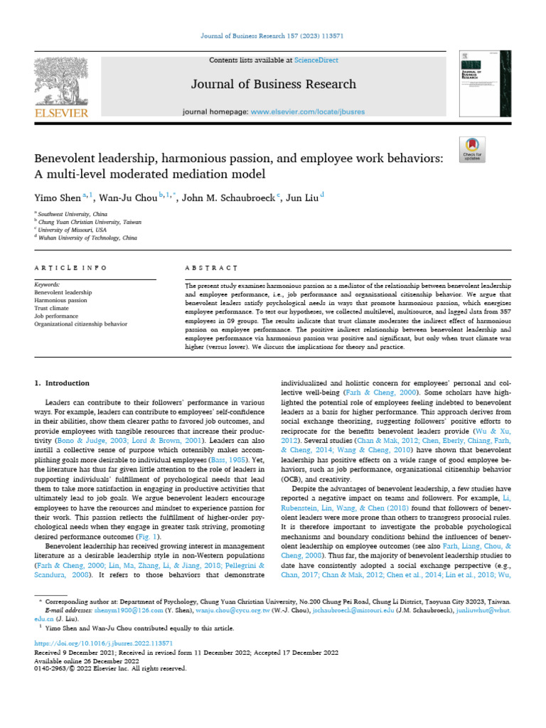 Journal of Business Research: Yimo Shen, Wan-Ju Chou, John M ...