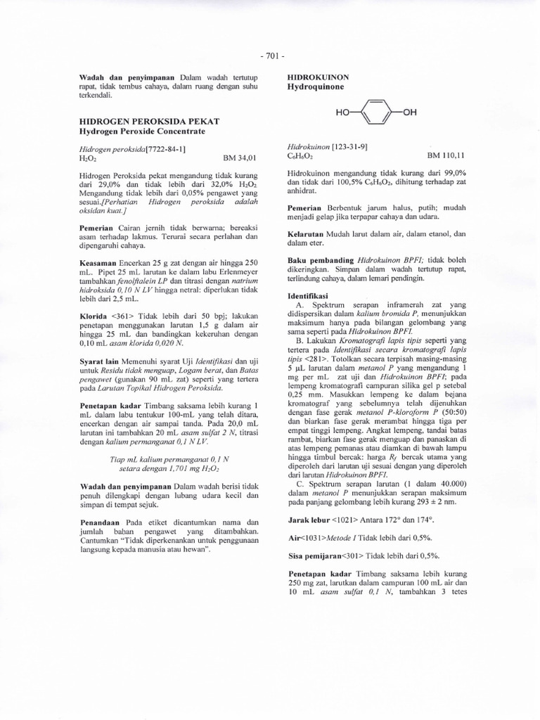 Spesifikasi Hidrogen Peroksida dan Hidrokuinon | PDF