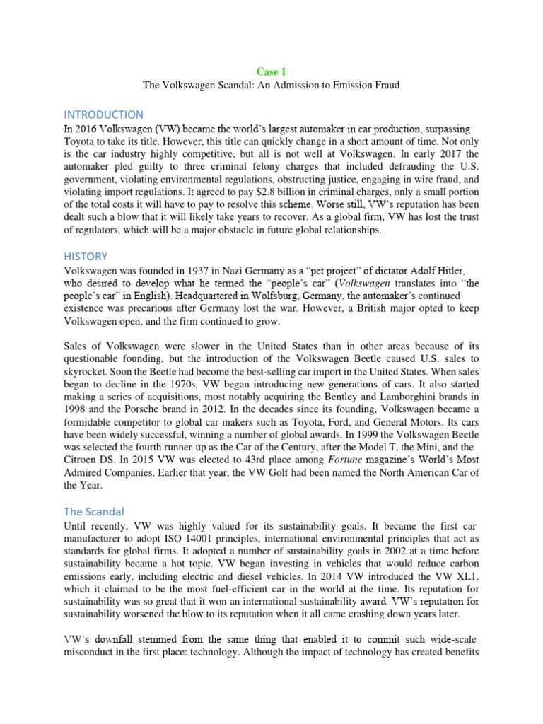case study 1 | PDF | Volkswagen | Vehicles