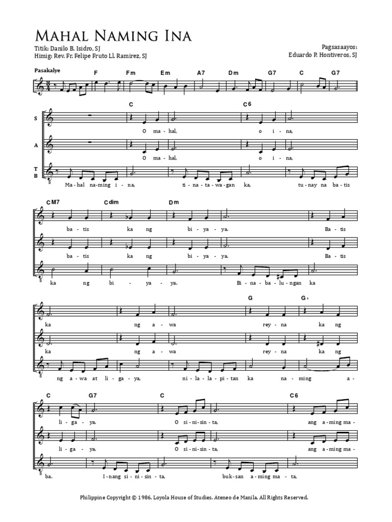 Mahal Naming Ina MSP Ramirez Arr. Hontiveros | PDF