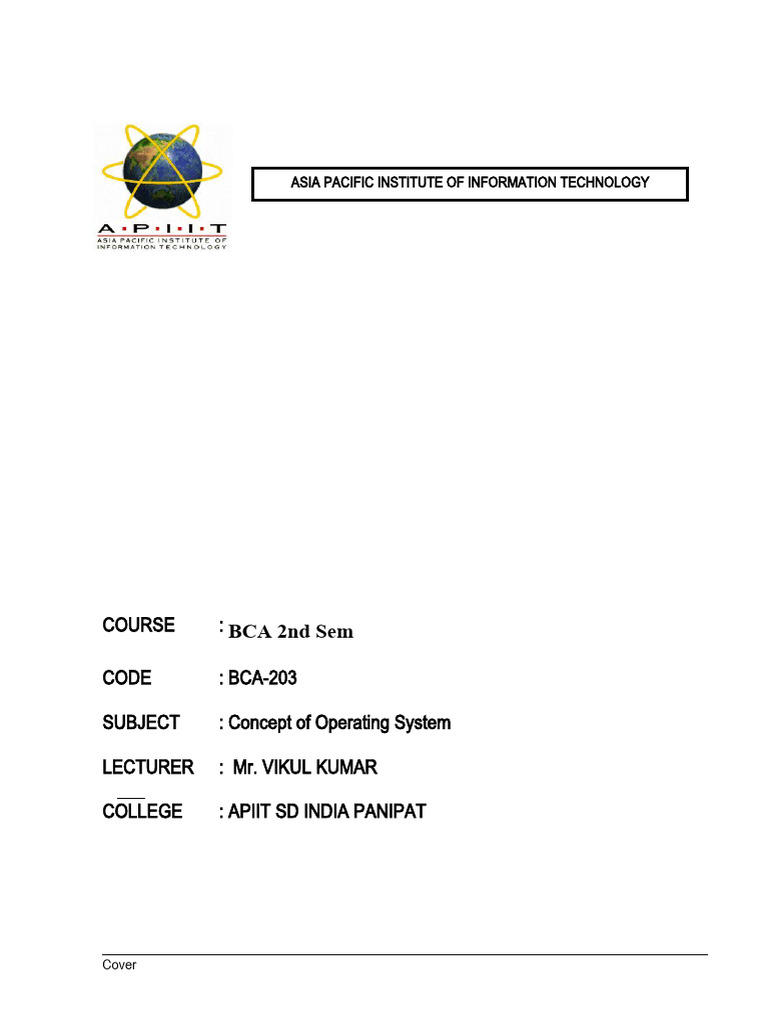 Course: BCA 2nd Sem Code: BCA-203 Subject: Concept of Operating System ...
