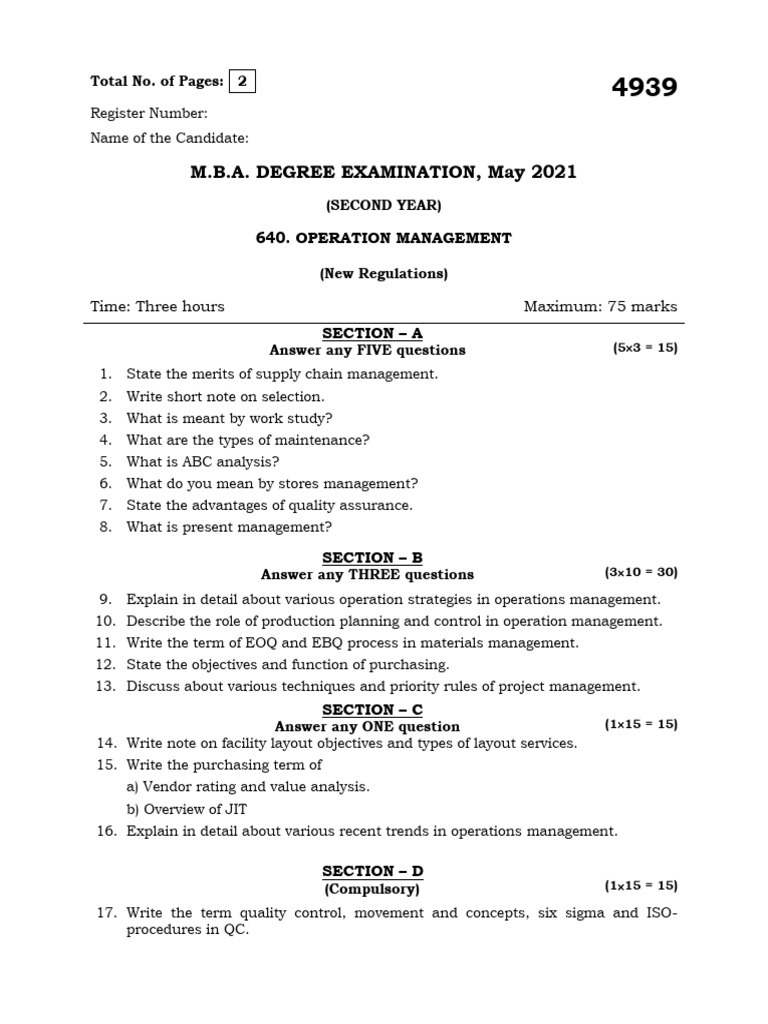 640 Operations Question Paper | Download Free PDF | Operations ...