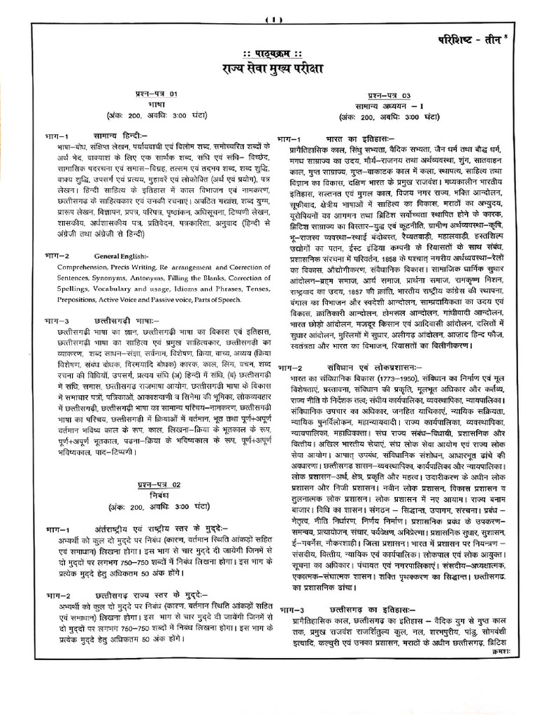 CGPSC Syllabus 2022 PDF Download in Hindi | PDF