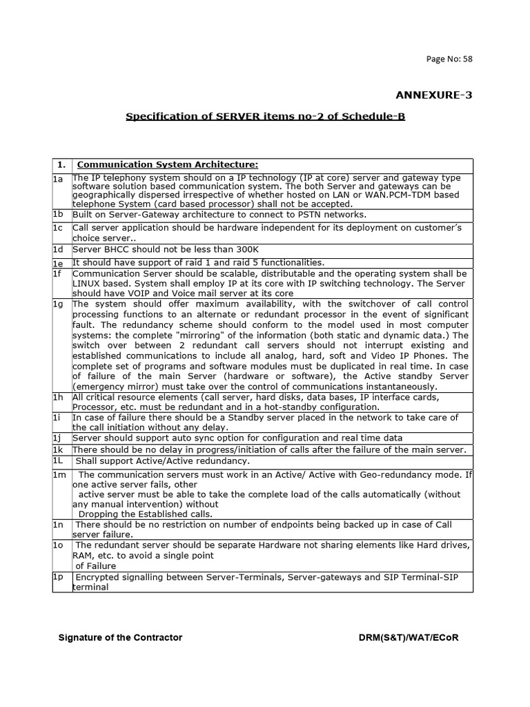 Specifications For COTS Server | PDF | Session Initiation Protocol | Server (Computing)
