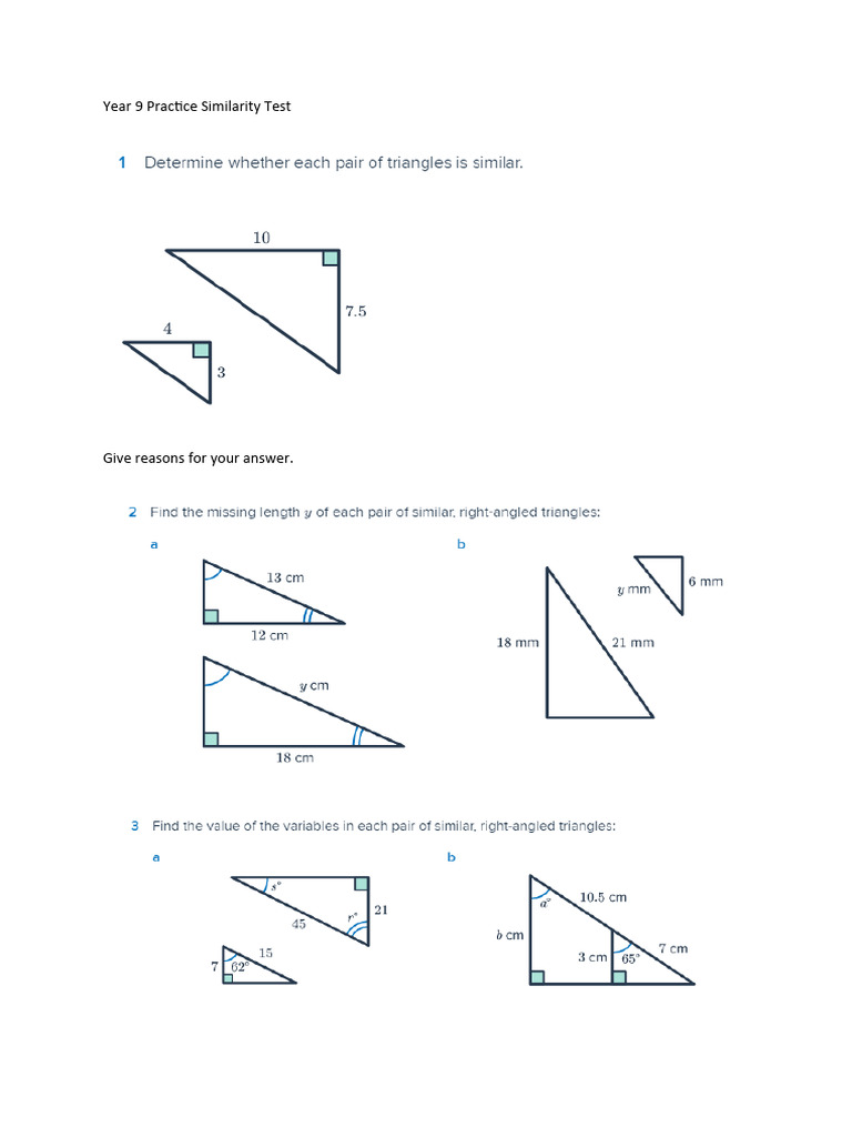 Year 9 Similarity Test Practice | PDF