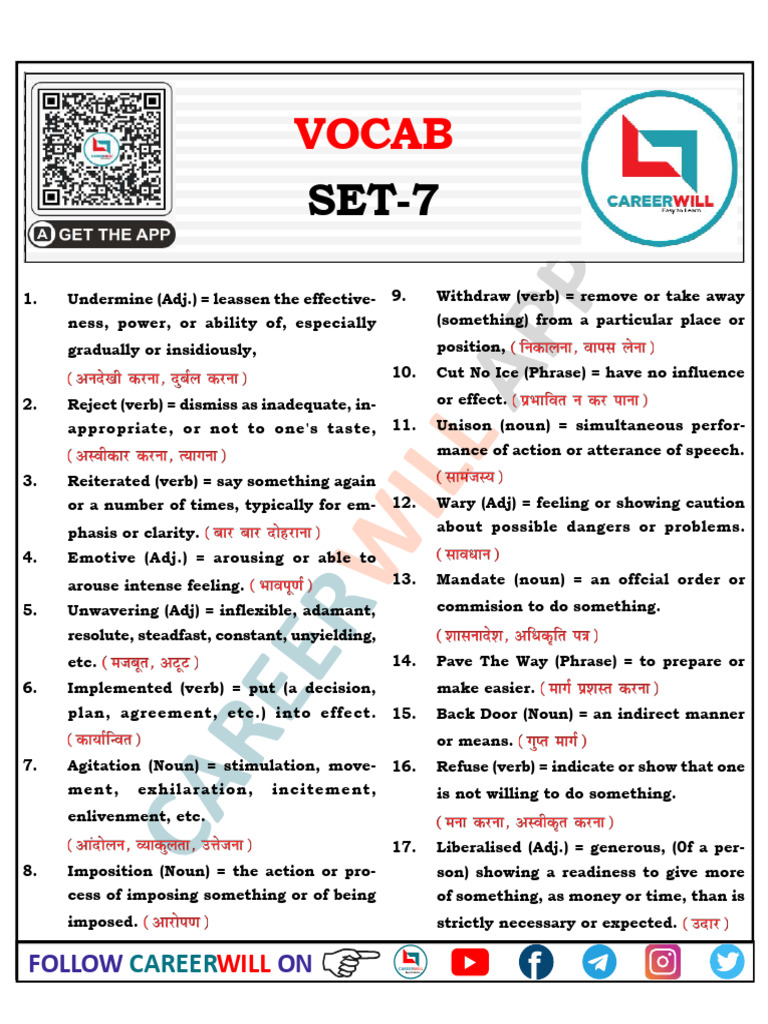 Vocab Set - 7 Final PDF | PDF | Adjective | Semantic Units