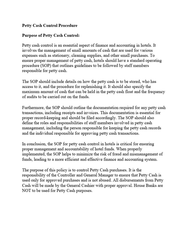 Petty Cash Control Procedure | Download Free PDF | Cash | Cheque
