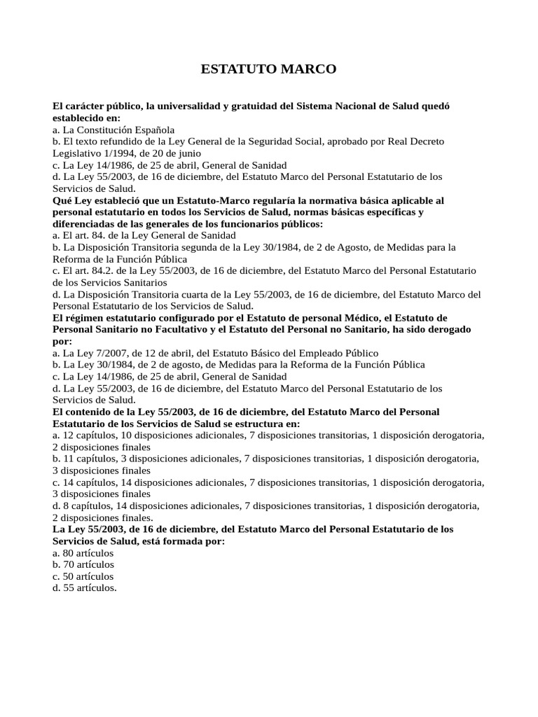 Estatuto Marco | PDF | Tiempo de trabajo | Gobierno