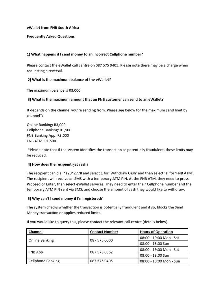 FNB eWallet: Key Features & Limits | PDF | Automated Teller Machine | Cash