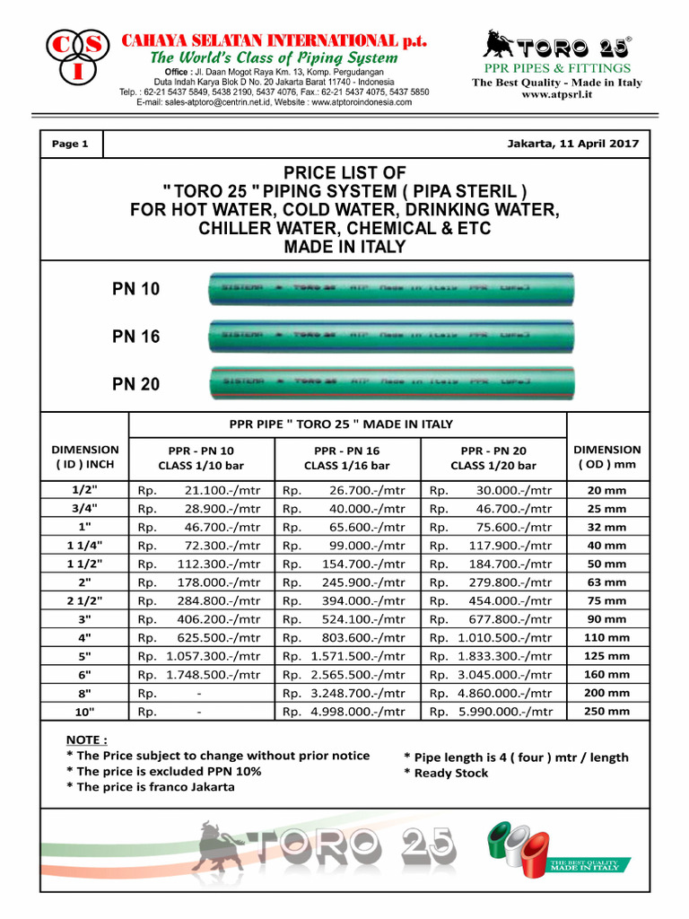 Pricelist Toro | PDF