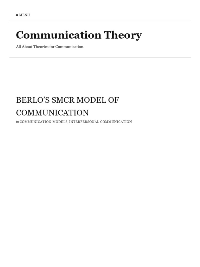 Berlo's SMCR Communication Model Explained | PDF | Communication ...