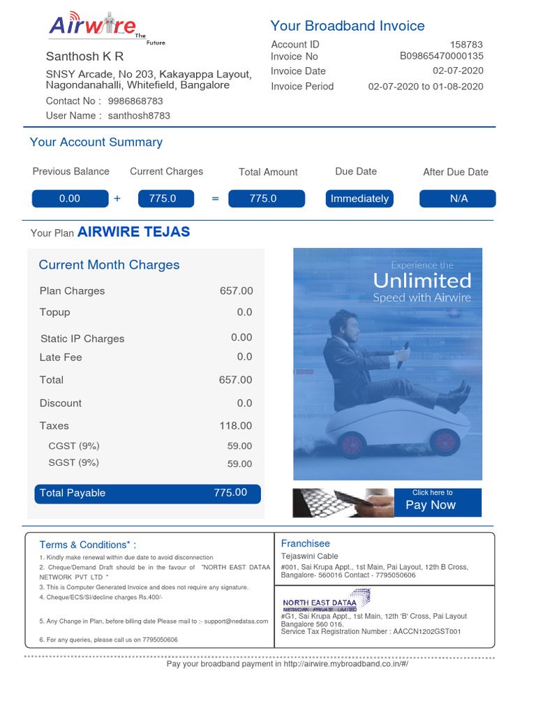 Airwire_Invoice_July | Download Free PDF | Cheque | Payments