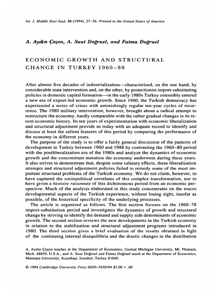 Economic Growth and Structural Change in Turkey 1960-88 | PDF ...
