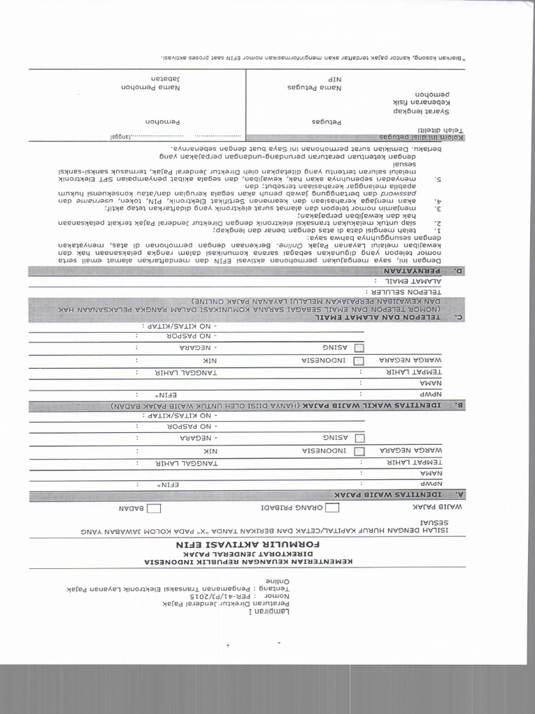 Formulir Aktivasi Efin | PDF