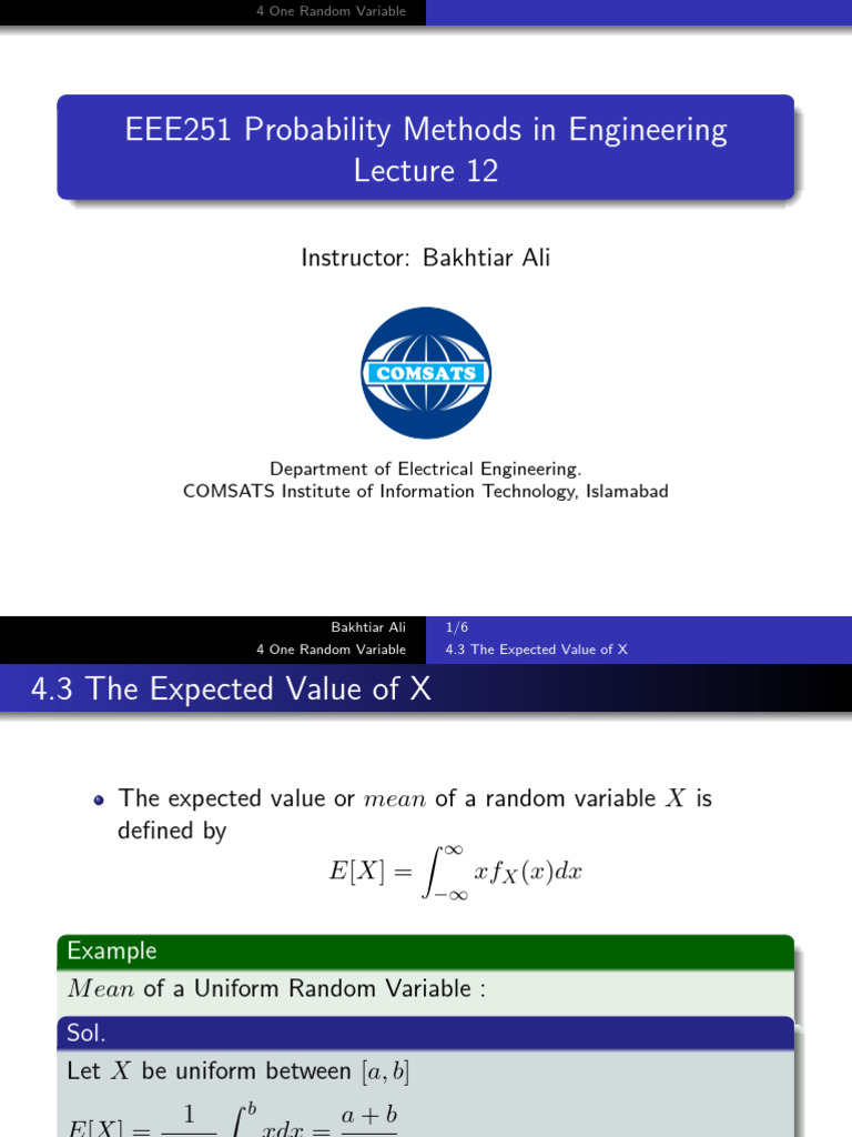Lecture 12 Download Free Pdf Variance Expected Value