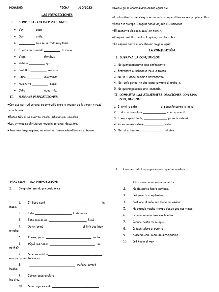 Preposiciones y Conjunciones | PDF