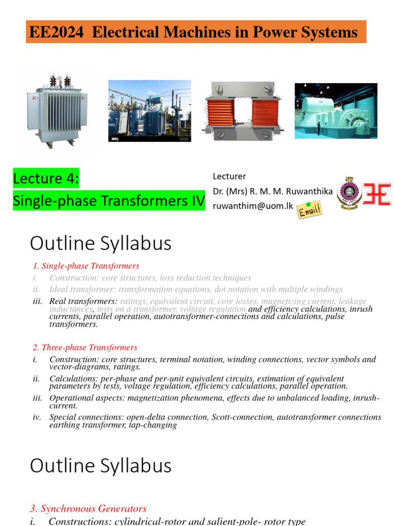 EE2024-Lecture4-Single Phase Transformers IV-21 Intake | PDF | Transformer | Electronics