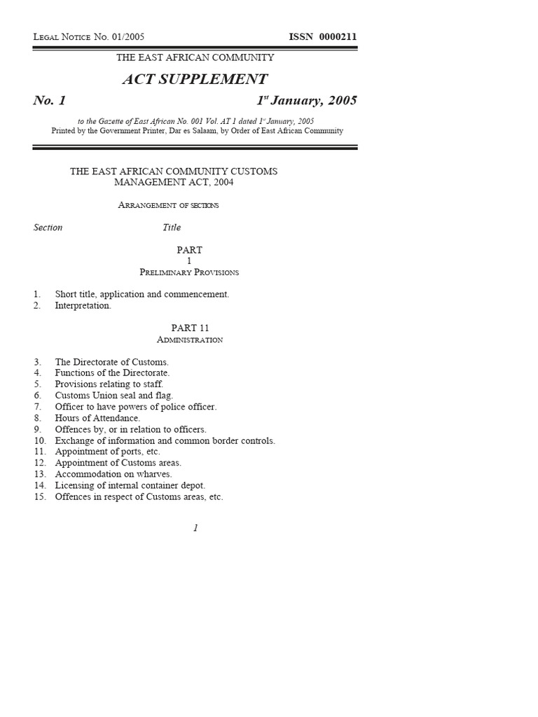 Ea Customs Management Act - 1 | PDF | Customs | Warehouse