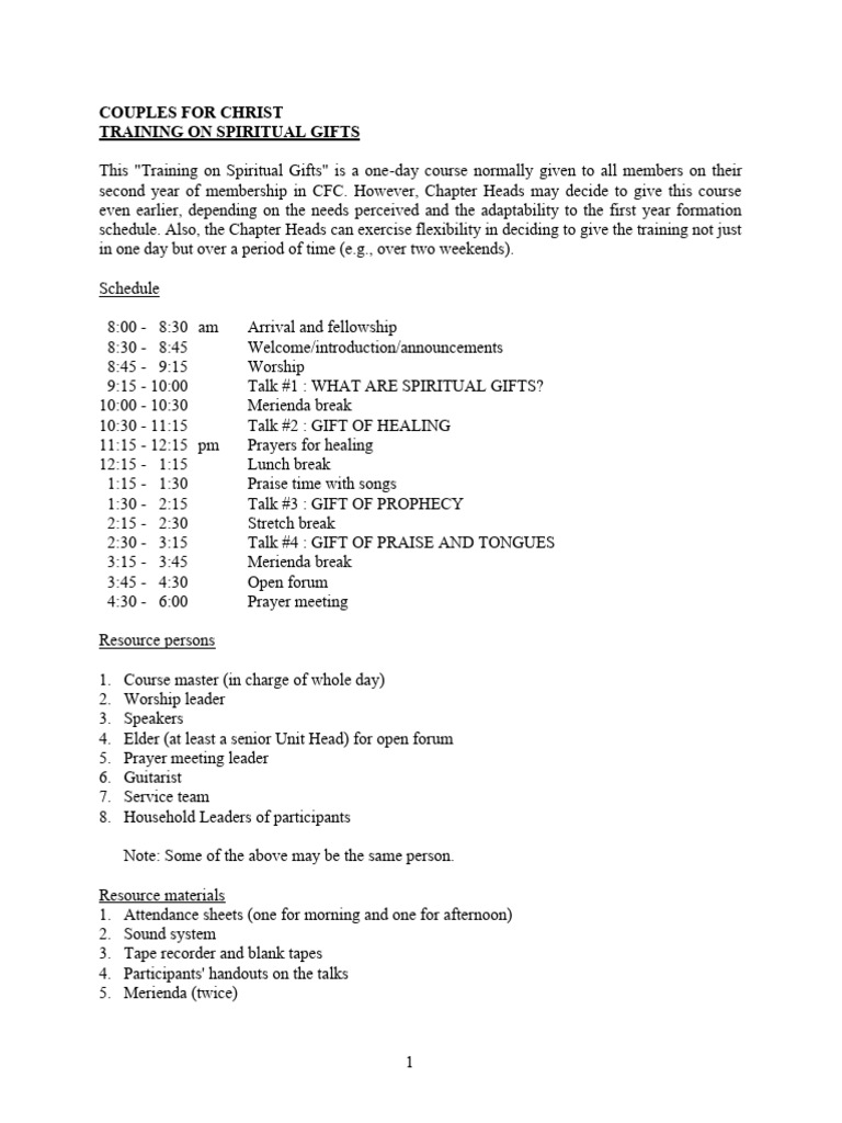 CFC Spiritual Gifts Training Overview | PDF | Spiritual Gift | Prophecy