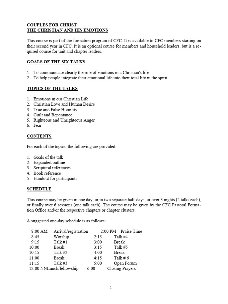 Emotions in Christian Life: CFC Course | PDF | Anger | Humility
