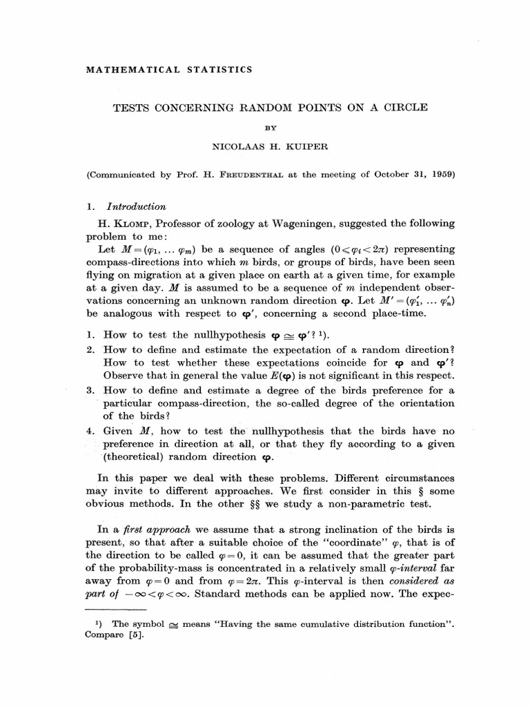 Mathematical Statistics: (Communicated by Prof. H. at The Meeting of ...