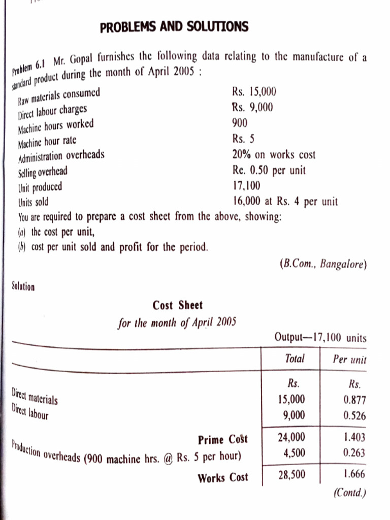 Cost Sheet Problems With Solution From M N Arora Book | PDF