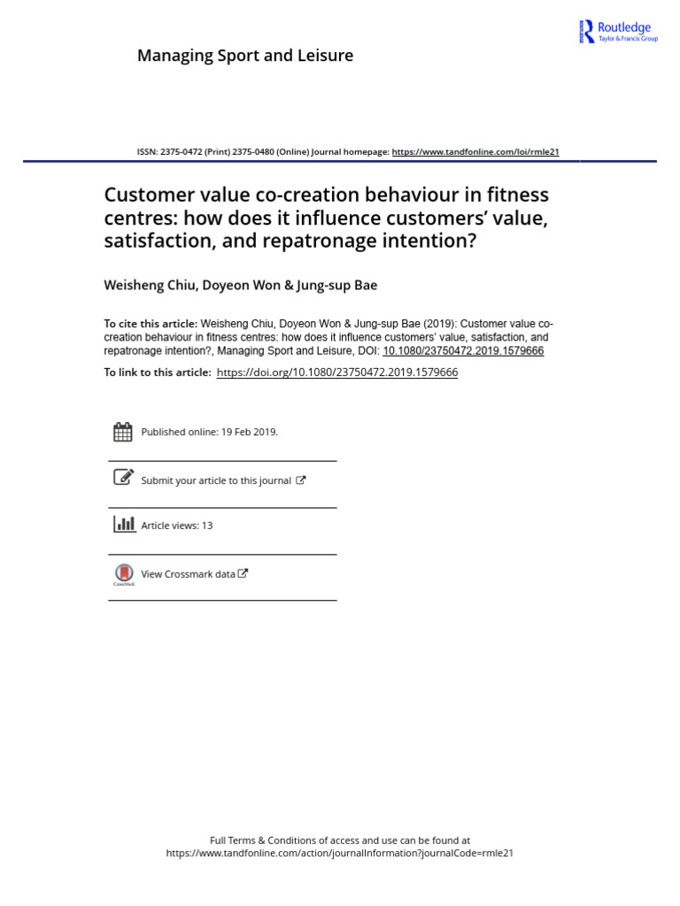 Customer Value Co-Creation Behaviour in Fitness Centres: How Does It ...