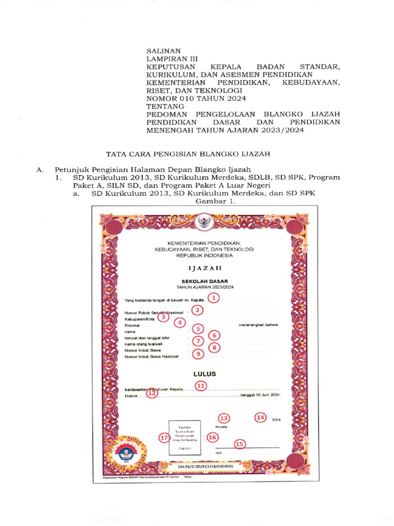 Pedoman Pengisian Blangko Ijazah 2024 | PDF